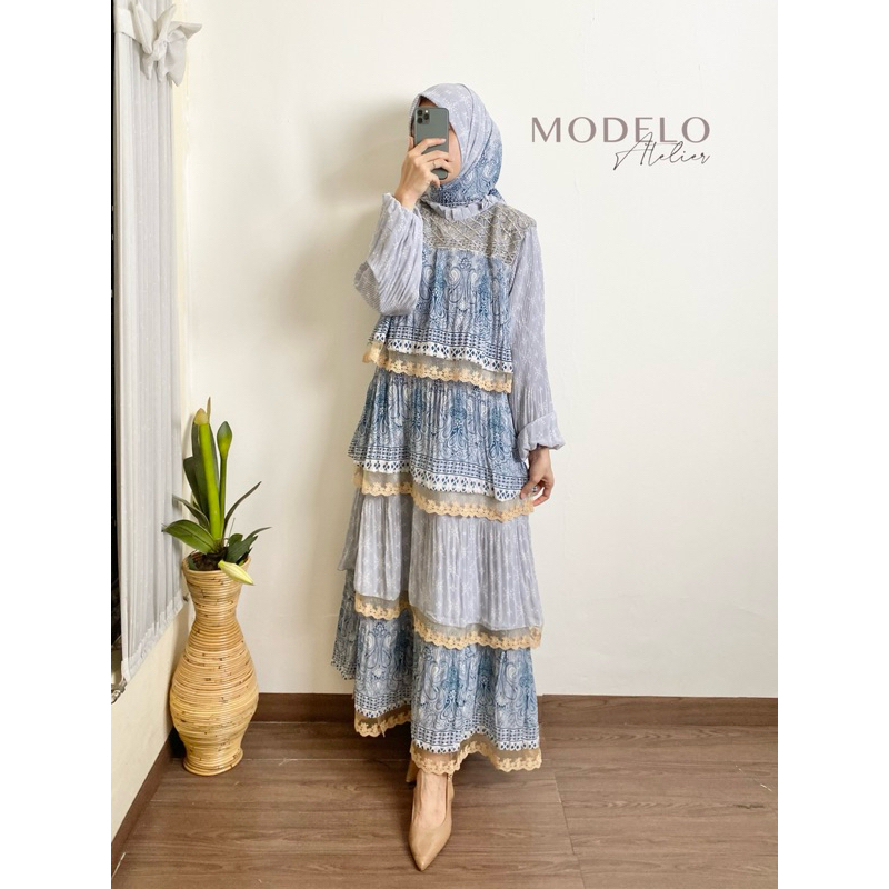 Jual Salwa Premium Maxy Set HIJAB | Gamis Plisket Motif / Gamis Plisket ...