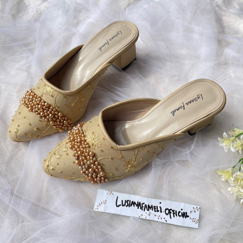 Jual ARIN I Sepatu pesta heels pengantin hak datar - 7 cm heels payet ...
