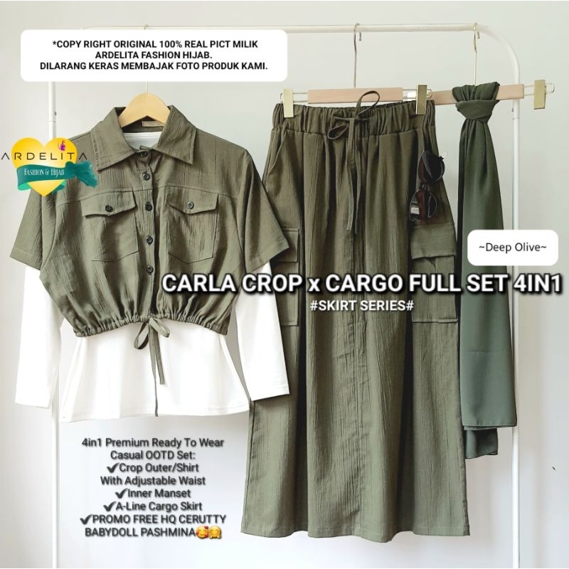 Jual [FREE JILBAB] 4IN1 CARLA CROP x CARGO FULL SET OOTD SETROK WANITA ...