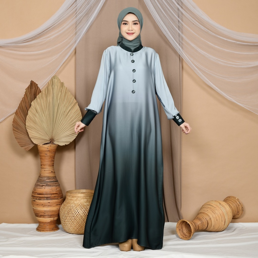 Jual Gamis Armani Silk Premium Gradasi Hijau Gamis Pesta Gamis Cantik ...
