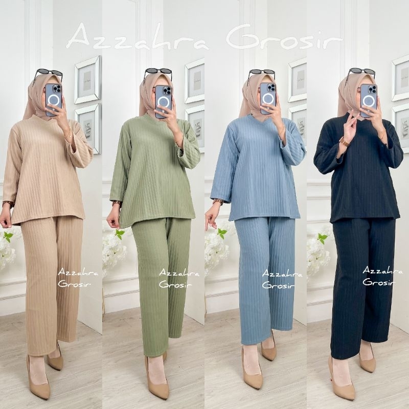 Jual AM - Marisca Livy Oneset V-Neck Setelan Daily Wanita Oversize Knit Hornet Premium / 583 ...