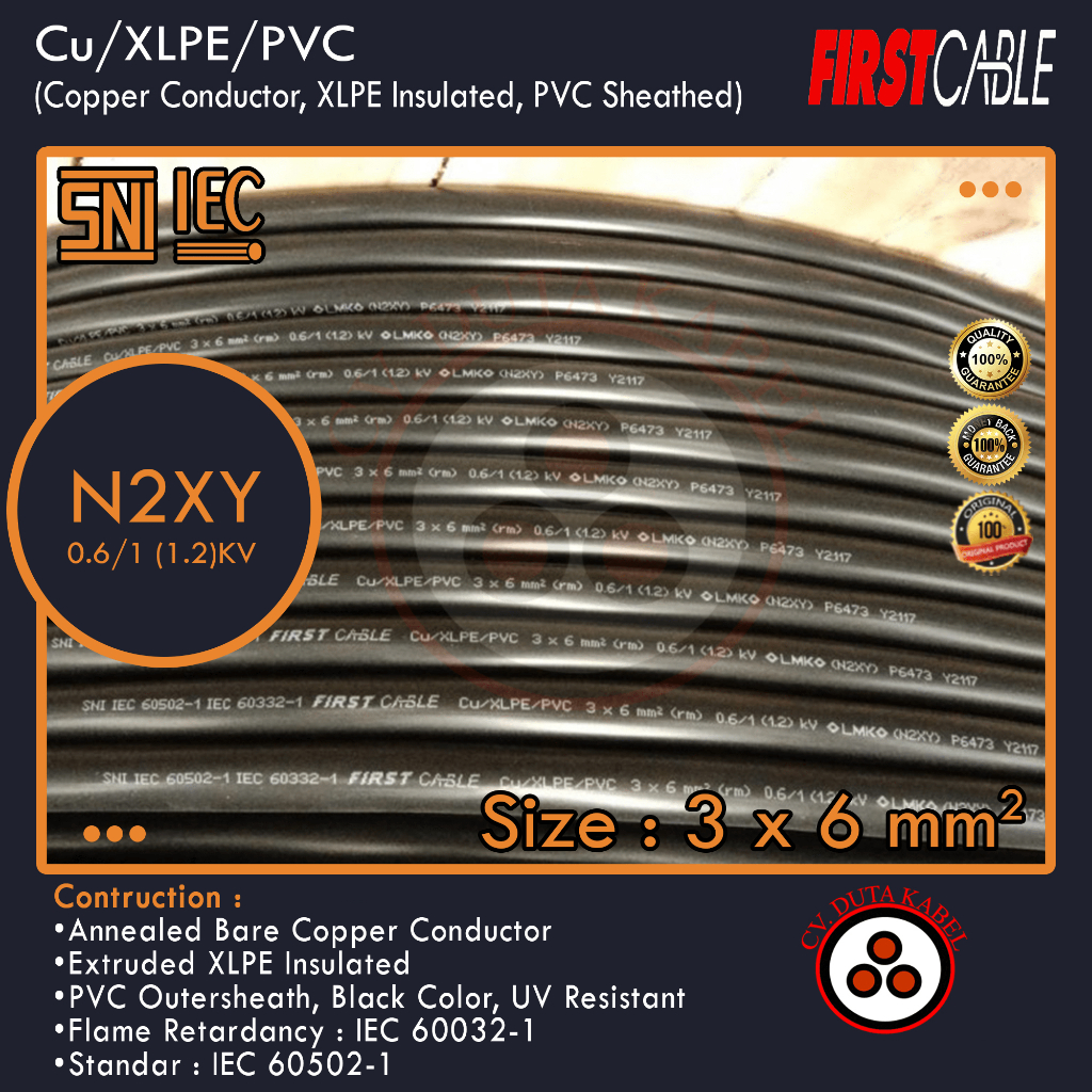 Jual Kabel N2XY 3x6 mm2 (Cu/XLPE/PVC) FIRST CABLE /3x6 mm/3 x 6 mm2/3x6mm2/3 x 6 mm2/3x6mm2 ...