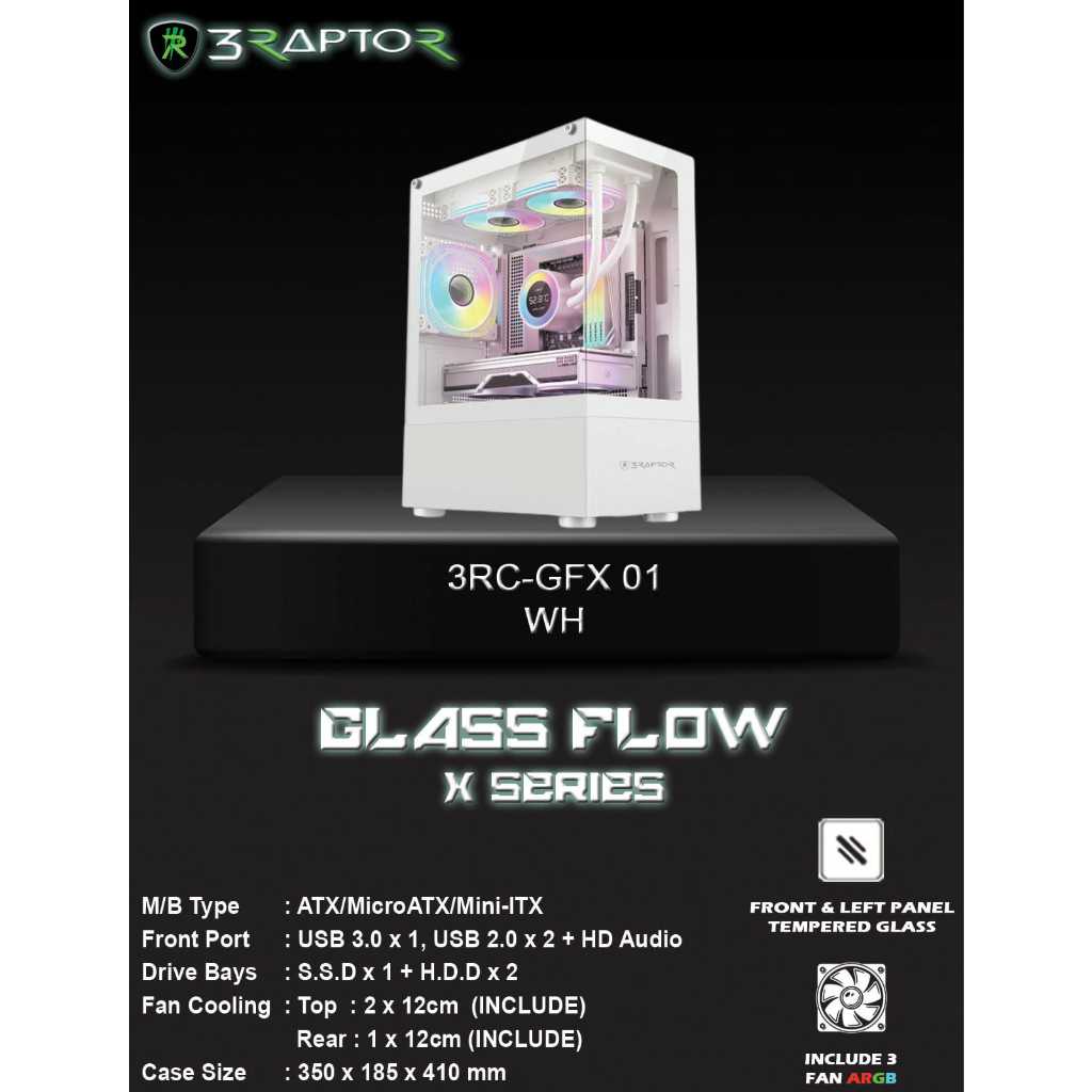 Jual CASING RAPTOR GLASS FLOW X SERIES FREE 3 FAN RGB | Shopee Indonesia