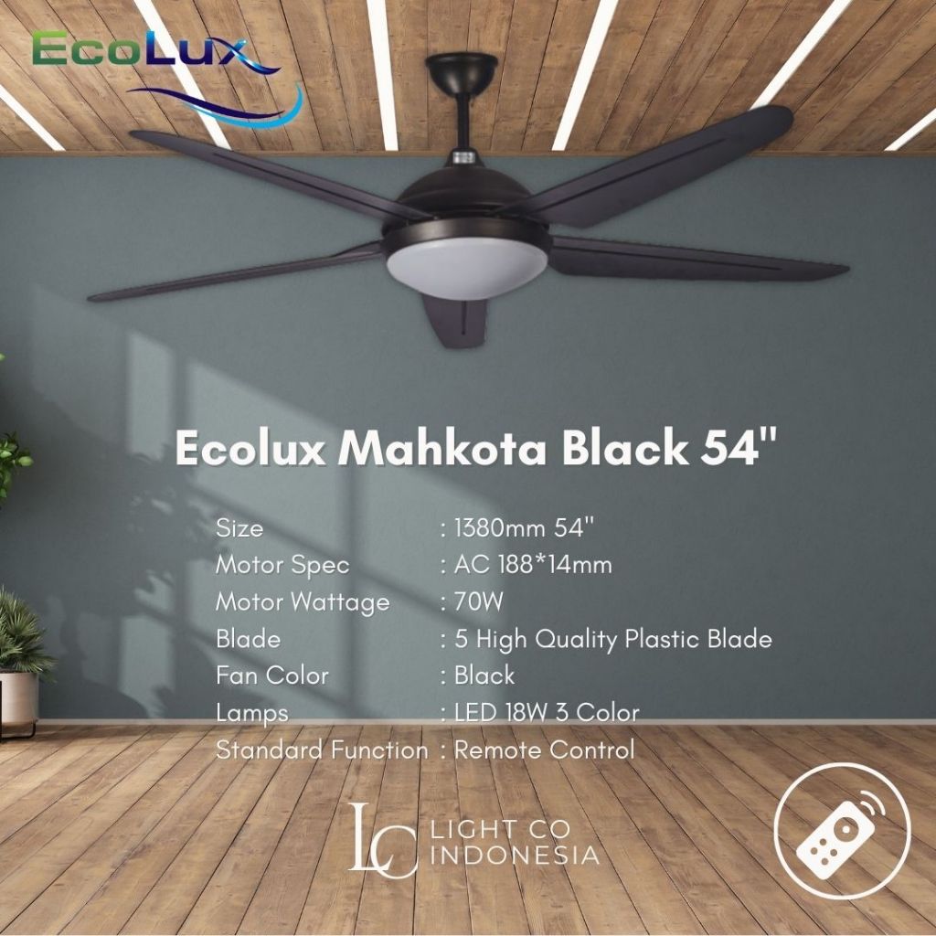 Jual [ LIGHTCO INDONESIA ] CEILING FAN ECOLUX ECO-078 MAHKOTA BLACK ...
