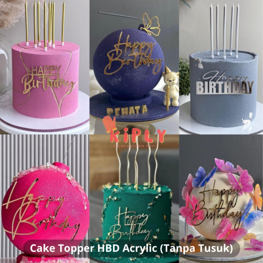 Jual Cake Topper HBD Acrylic (Tanpa Tusuk)/Toper kue ultah/ Hiasan Kue ...