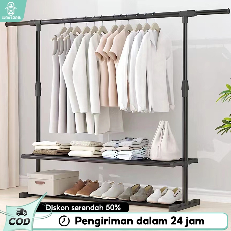 Jual Rak Gantungan Baju Stand Hanger 2 Tingkat Clothes Hanger Serbaguna ...