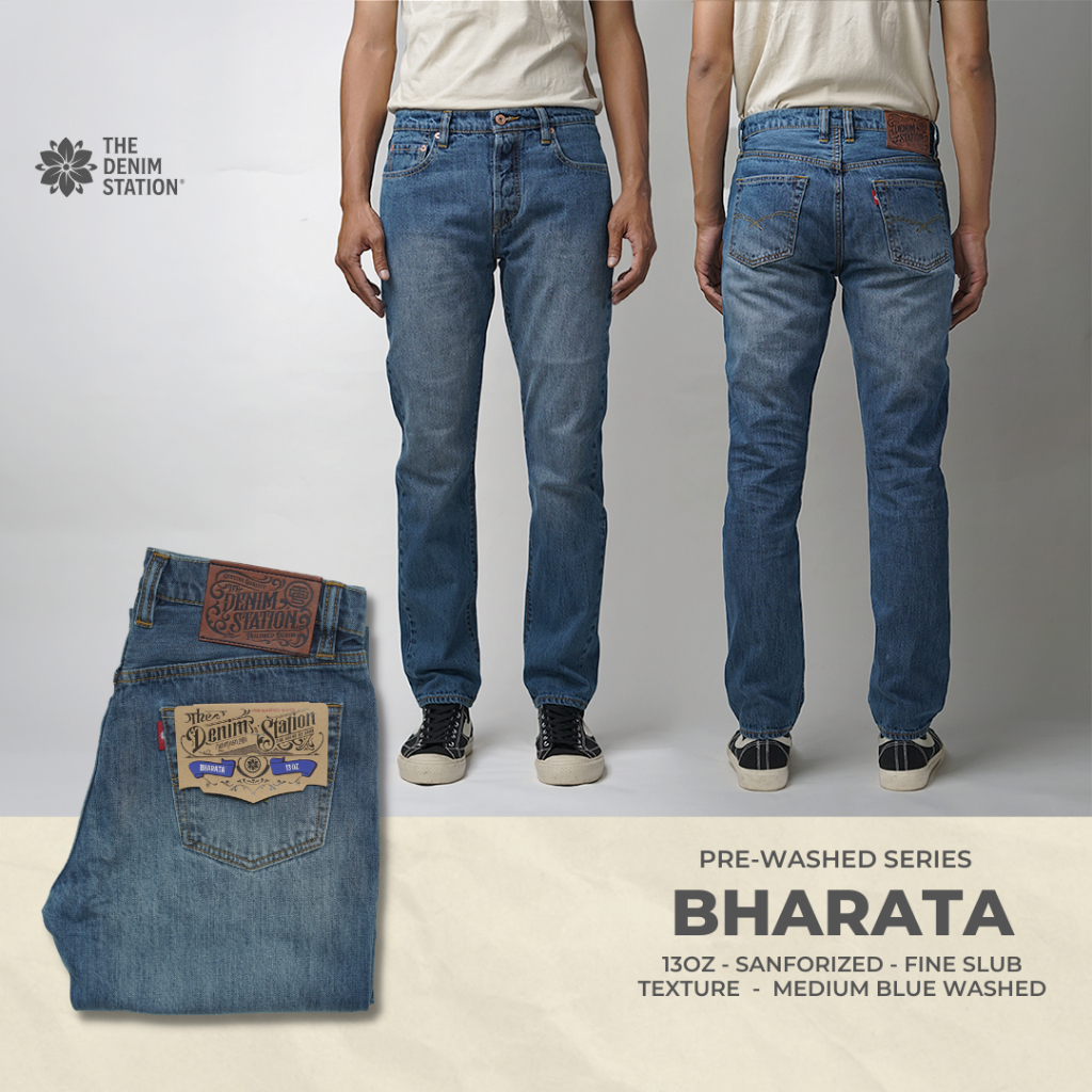 Jual The Denim Station - BHARATA 13oz Medium Blue Washed Denim (Ready ...