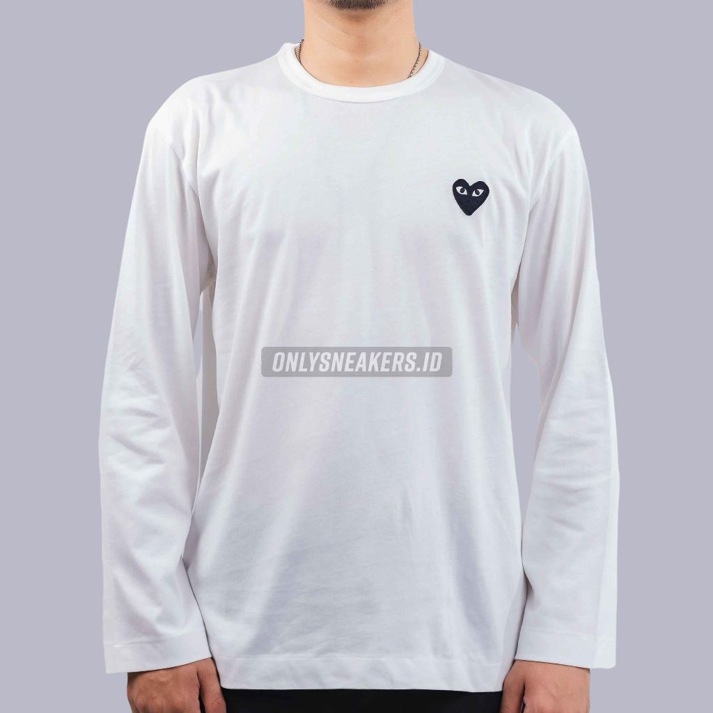 Jual CDG PLAY SMALL BLACK HEART EMBLEM LONG SLEEVE WHITE (100% ...