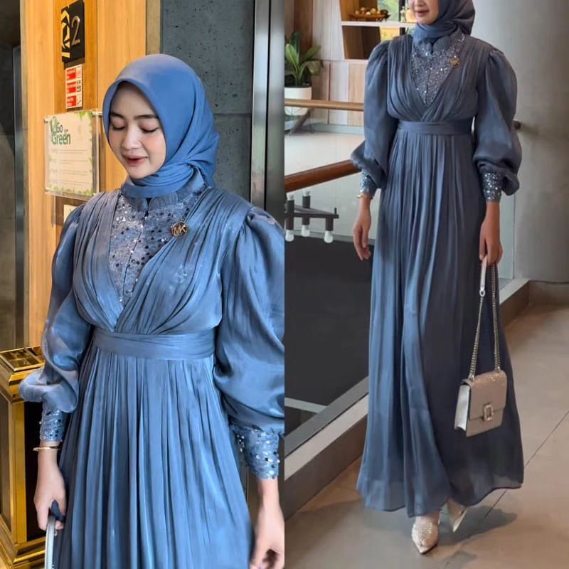 Jual Dress Bridesmaid Wedding Dress-Shimmerr Biru Denim - Dress Adelia ...