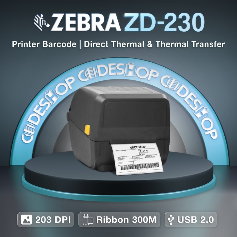 Jual Printer Barcode ZEBRA ZD-230 Cetak Label Themal dan Semicoated USB ...