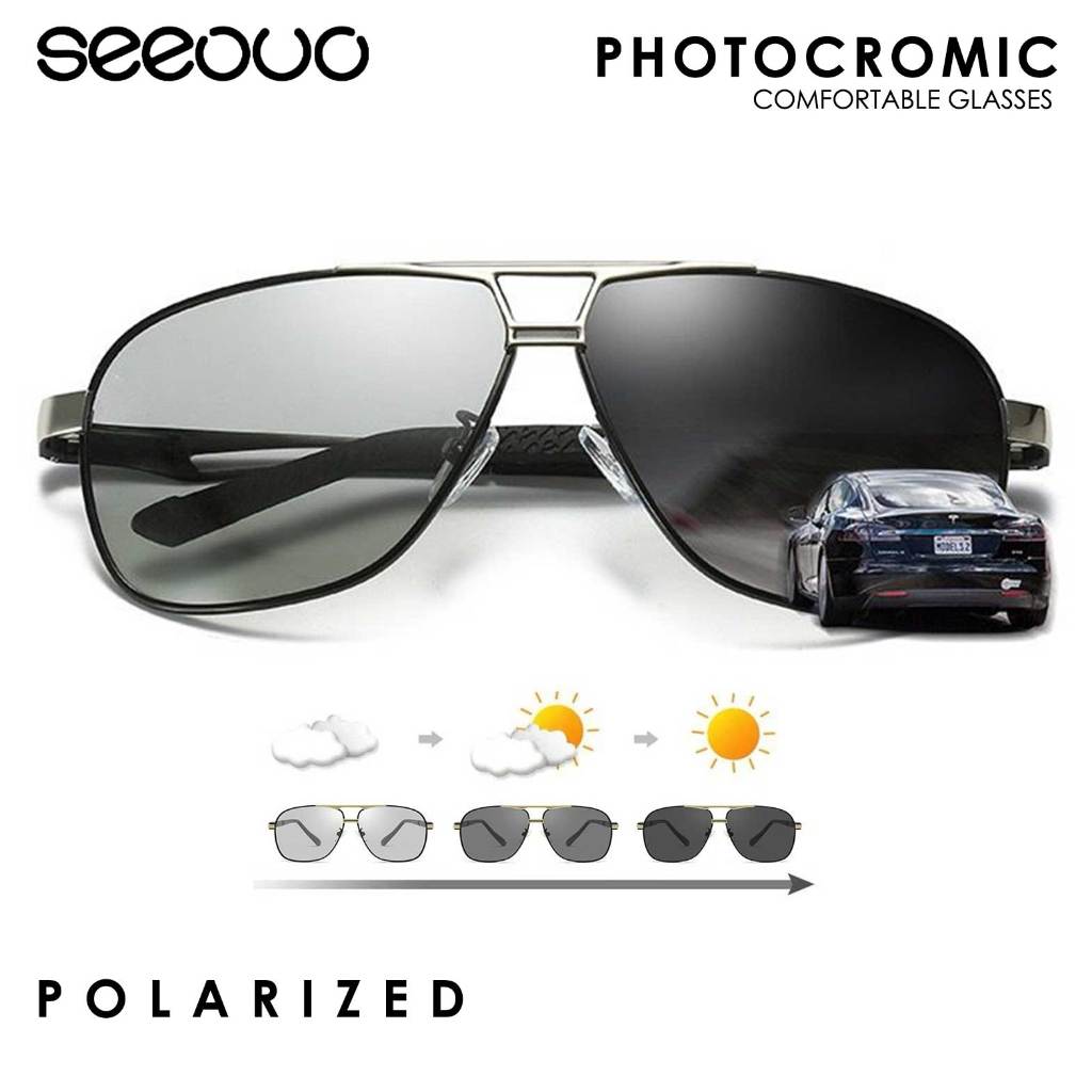 Jual Seeouo Kacamata Hitam Sunglasses Photocromic Polarized Lens Model Kotak Aviator Elegan ...
