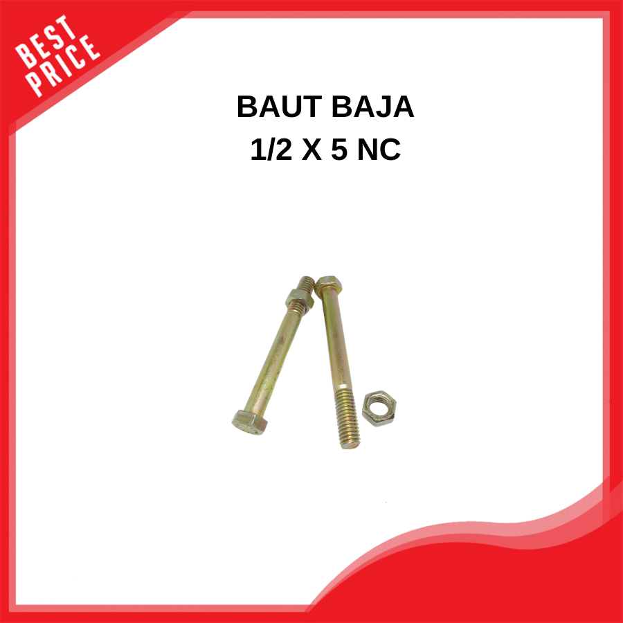 Jual Produk Baut Baja Universal all Ukuran 1/2 x 5 NC baut baja set mur ...