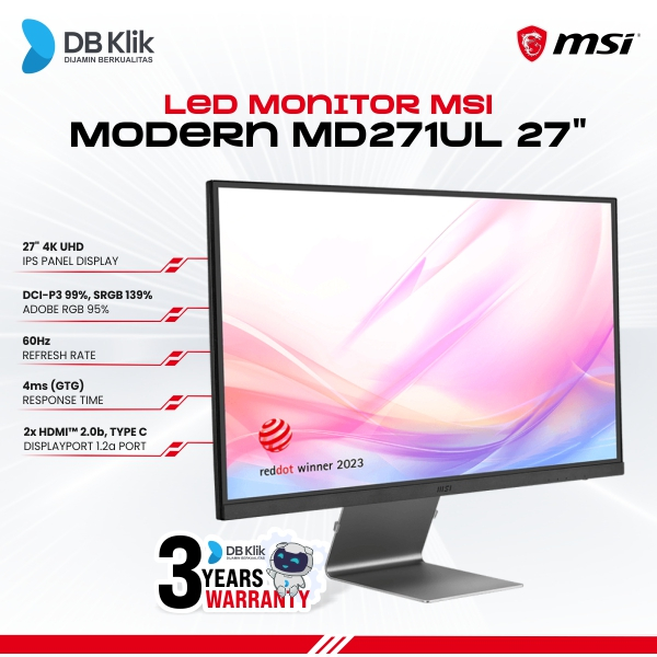 Jual Led Monitor MSI Modern MD271UL 27" 60Hz Ips 4K Uhd Hdmi Dp Usb-C ...