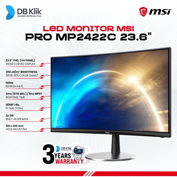 Jual Led Monitor MSI Pro MP2422C 23.6" 100Hz Curved Full hd Hdmi D-Sub ...