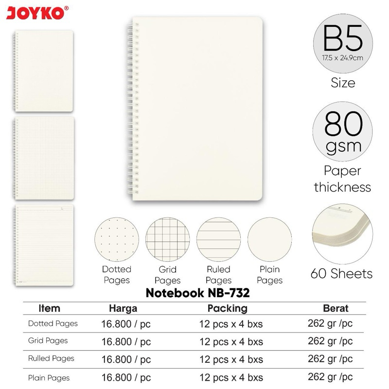 Jual Joyko Notebook NB-732 Grid Ruled Dot Plain / Buku Catatan ...