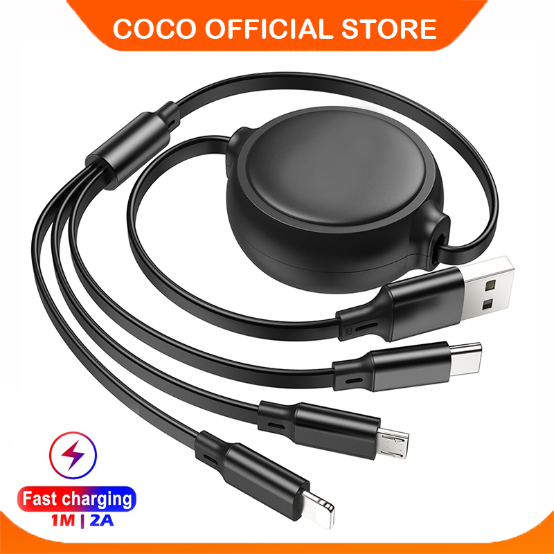 Jual Cable 3 in1 USB Cable Fast Charging Portable Retractable Data ...