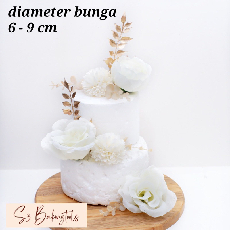 Jual Cake Topper hiasan kue artificial Flower royal white set | Shopee Indonesia