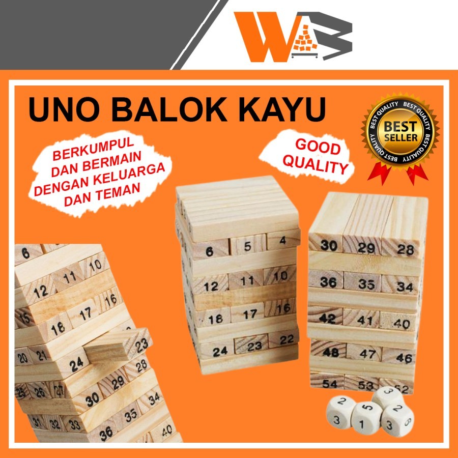 Jual Permainan Keluarga Mainan Uno Balok Stacko Stako Kayu Mainan ...