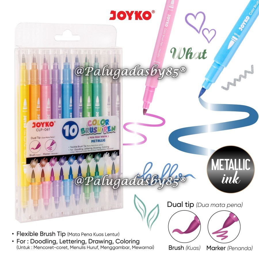 Jual (1 Set Isi 10 Warna) GROSIR Color Brush Pen JOYKO CLP-061 10 Warna Metallic Dual Tip ...