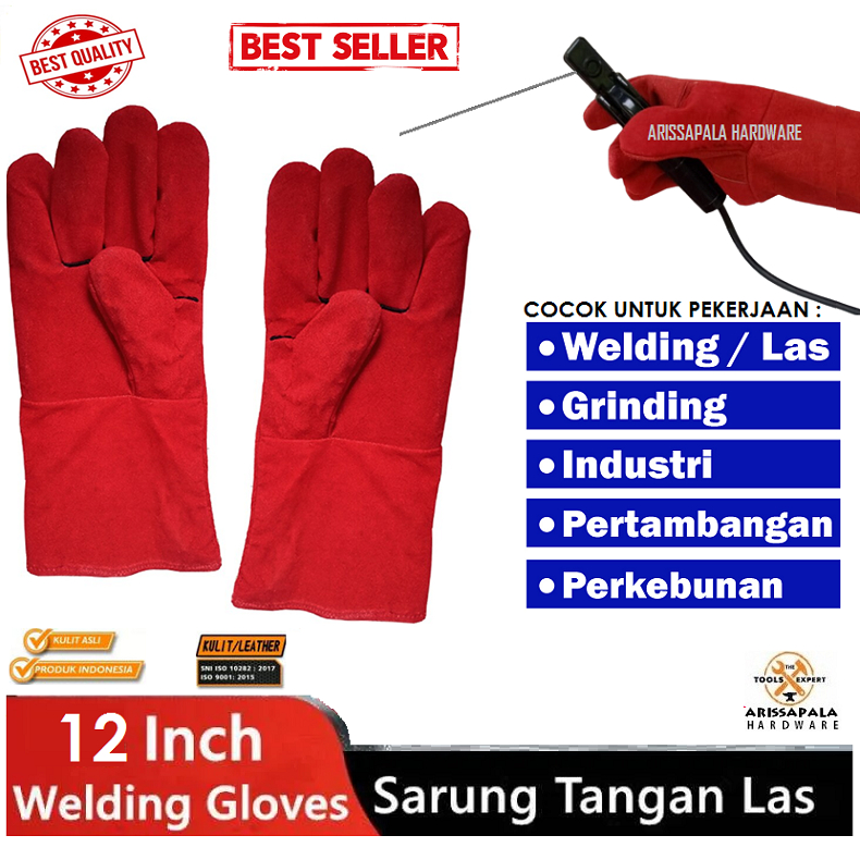 Jual SARUNG TANGAN LAS KULIT LEATHER WELDING GLOVES TEBAL KUAT 12 inch ...