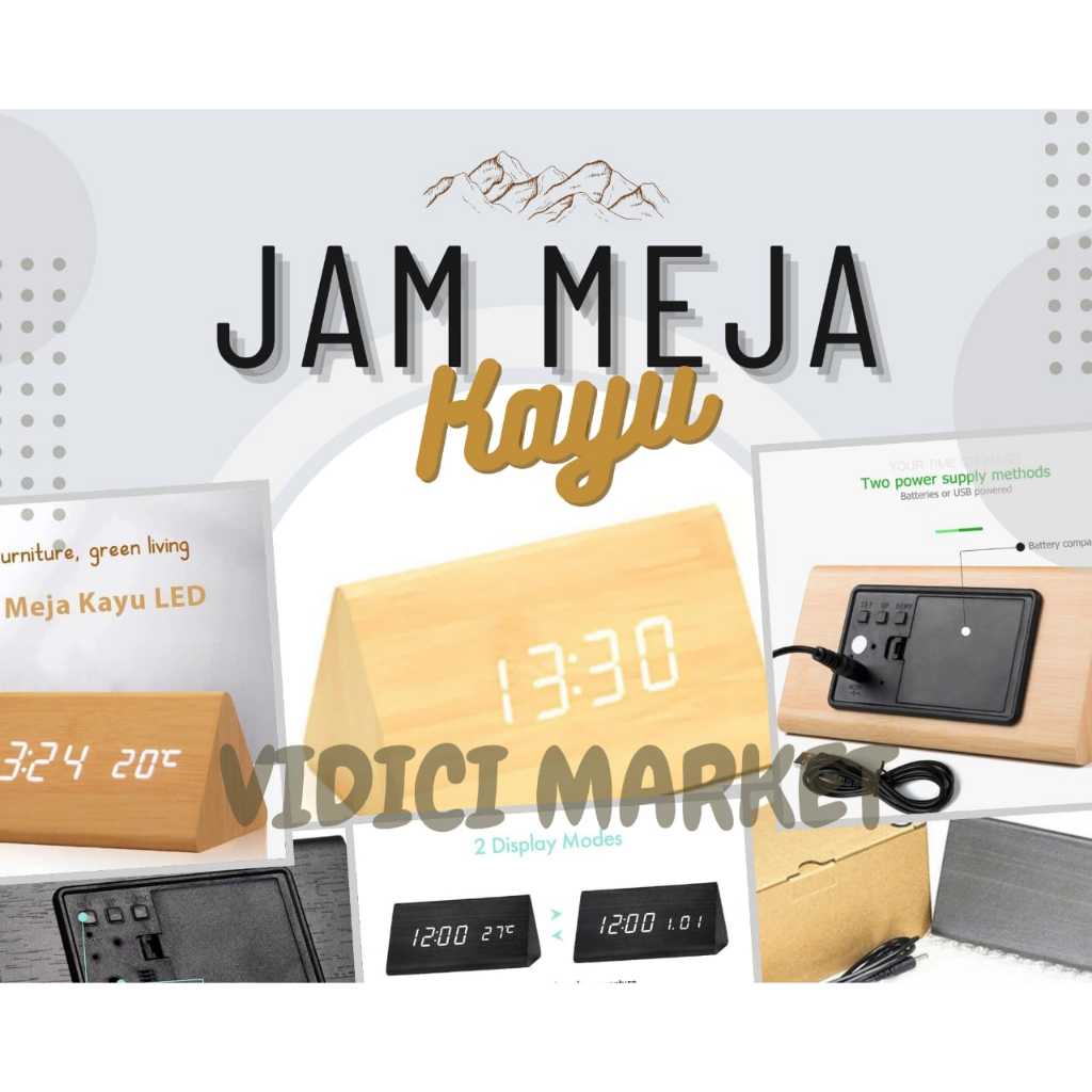 Jual Jam Meja Kayu Segitiga Alarm Temperatur Digital / Jam Meja Digital ...