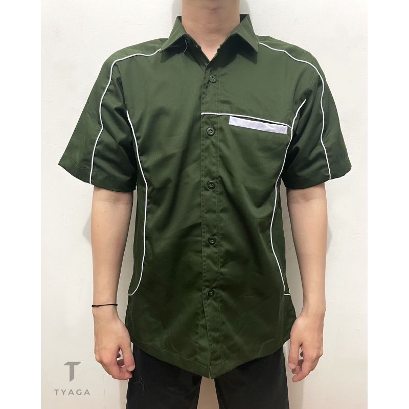 Jual DNL 054 Kemeja Seragam Kerja Pria Hitam Lis Merah | Baju Seragan ...
