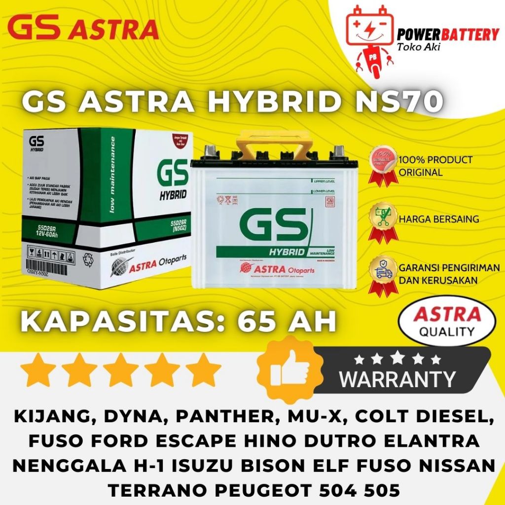 Jual Aki Mobil GS Astra Hybrid Original NS70 Kijang Dyna Panther Mux Fuso Colt H1 Ford Escape ...