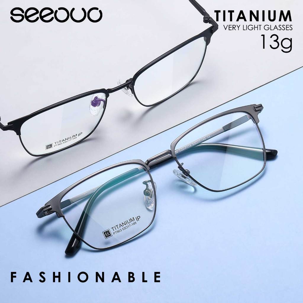 Jual Seeouo Kacamata Light Frame Plano Lens Model Kotak Stylish Elegen Bahan Titanium IP Pria ...
