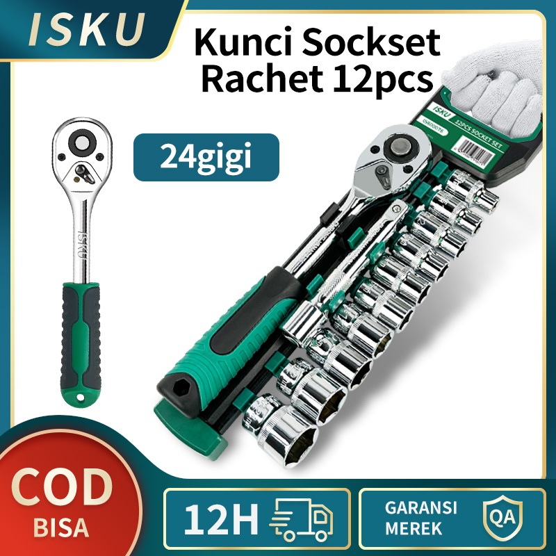 Jual ISKU Kunci Shock 12Pcs Kunci Pas Ratchet 1/2 Inch Socket Wrench ...