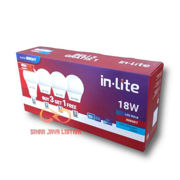 Jual Inlite PAKET beli 3 gratis 1 Lampu Led Bulb 18 watt 18w Cool ...