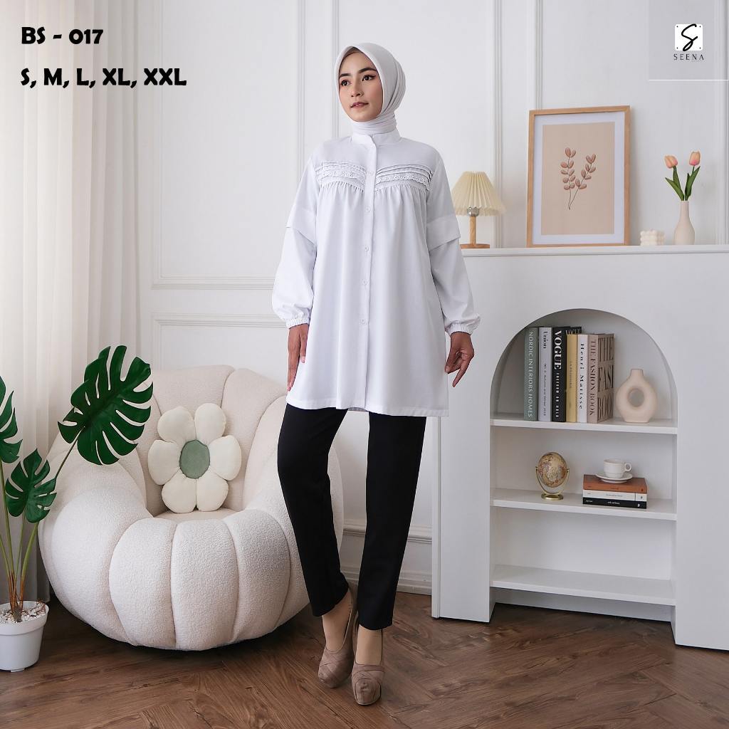 Jual Seenaoutfit - BS 017 Blouse Putih PNS Putih Terlaris Atasan Baju Putih Wanita Kerja ...