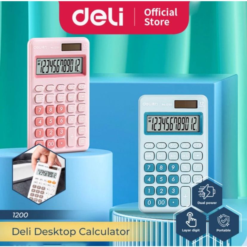 Jual Deli Mini Desktop Calculator / Kalkulator Meja Mini Portable Dual Power 3 Warna 1200 ...