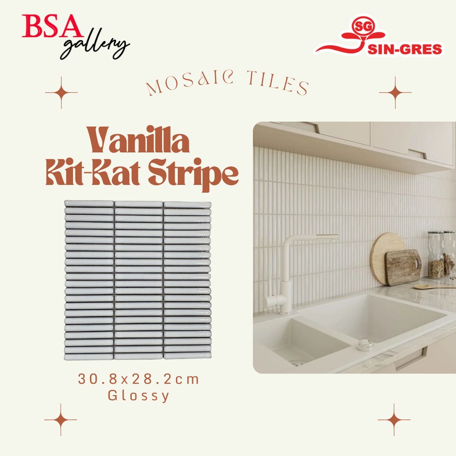 Jual MOSAIC TILE KITKAT STRIPE VANILLA / KERAMIK MOZAIK PUTIH DINDING ...