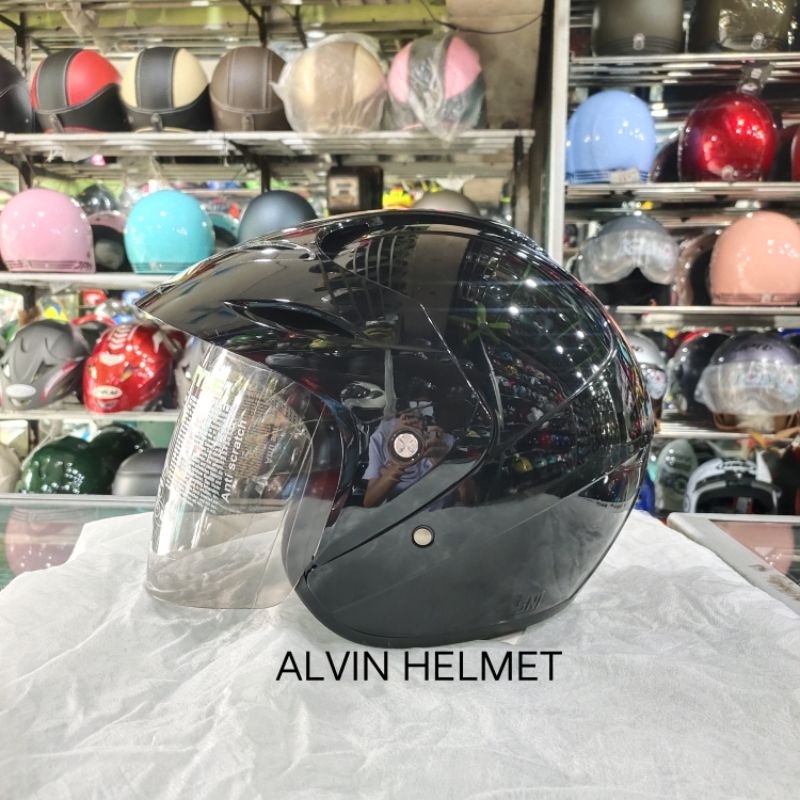 Jual Helm Hiu Nico solid black / Hiu nico polos hitam glossy original ...