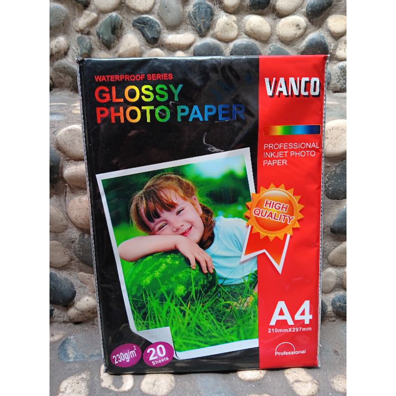 Jual Kertas Foto Glossy Photo Paper Vanco A4 230 gsm isi 20 | Shopee Indonesia
