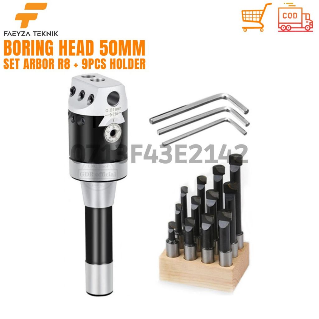 Jual Milling Cutter Boring Head 50mm Set Arbor R8 dan 9pcs Holder 12mm ...