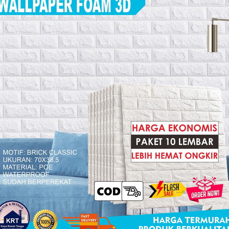 Jual Paket 1 Lembar Wallpaper Dinding Foam 3D Bata Alam Stiker Dinding ...