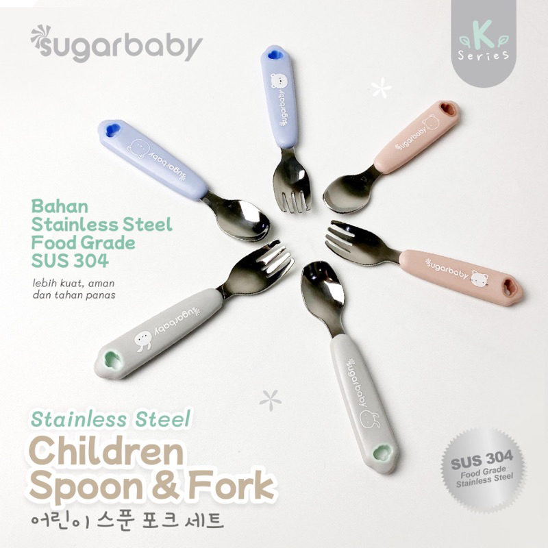 Jual SUGARBABY Stainless Steel Children Spoon & Fork | Sugar baby ...