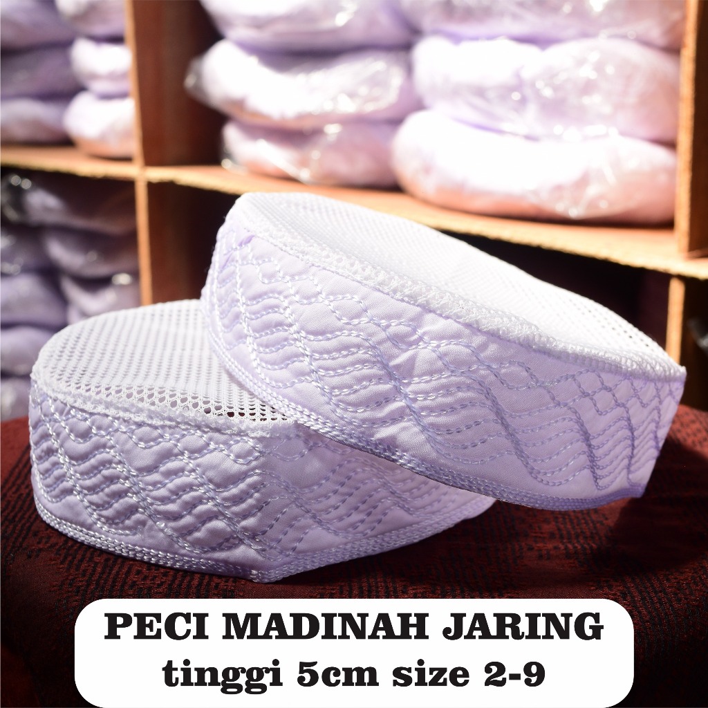 Jual 20 PCS Peci Madinah Jaring TInggi 5 cm / Peci Putih / Kopiah Haji / Kopyah Putih Jaring ...