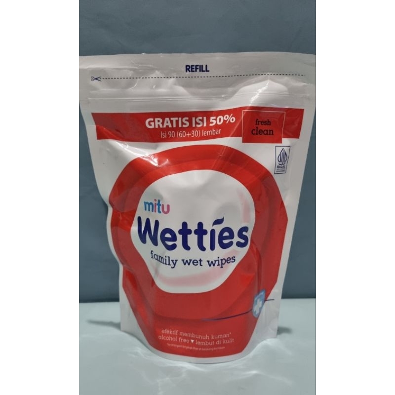 Jual MITU WETTIES refill wet tissue tisu basah fresh clean isi 90 ...