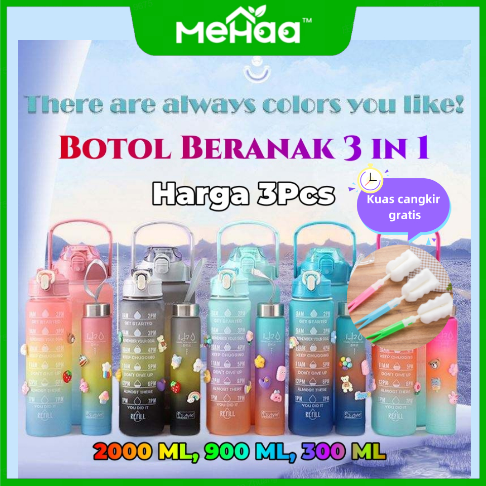 Jual Mehaa 3pcs Botol Beranak Botol Minum Viral set Warna Gradasi 3in1 ...