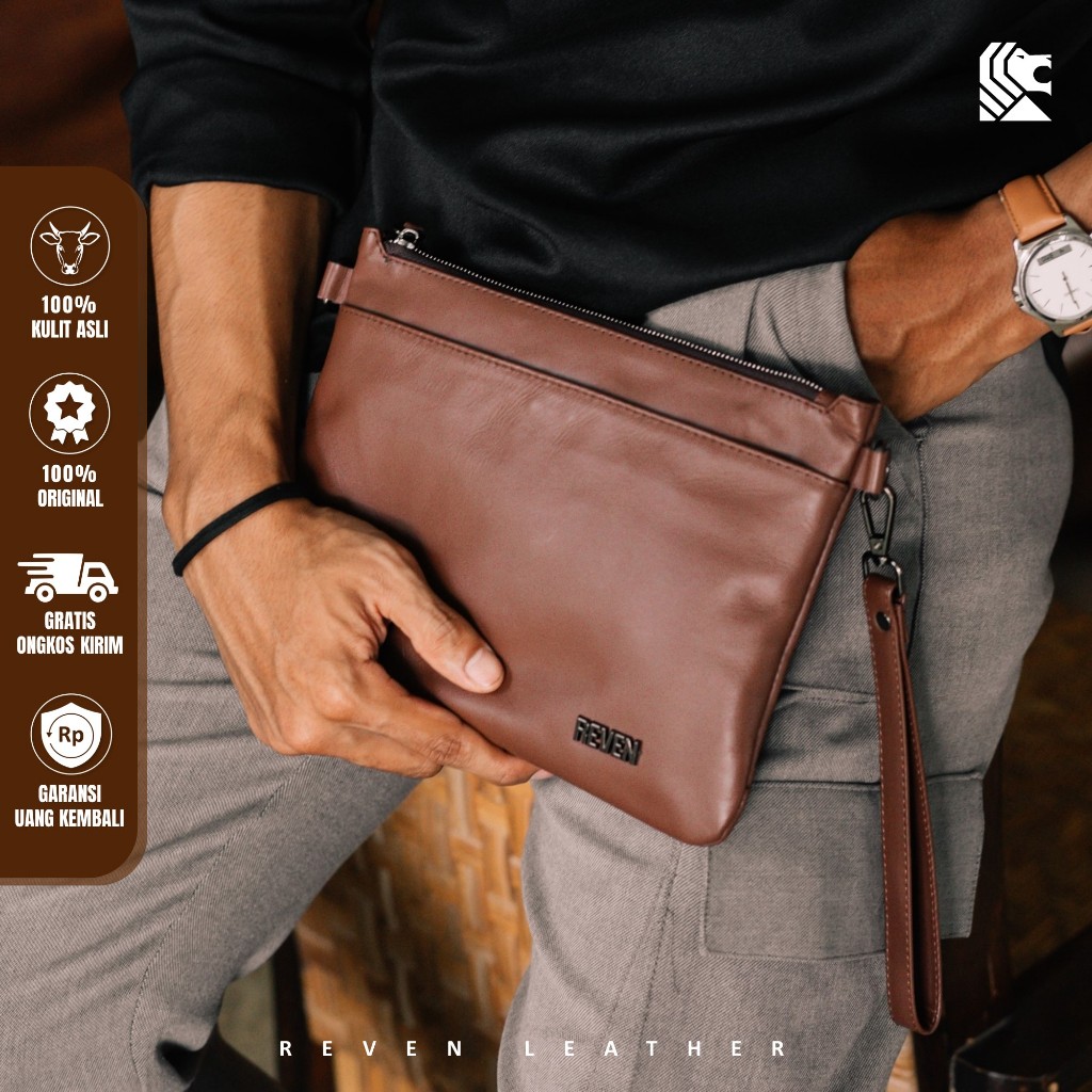 Jual Reven Leather Adam Handbag Clutch Pria Kulit Sapi Asli Tas Pouch ...