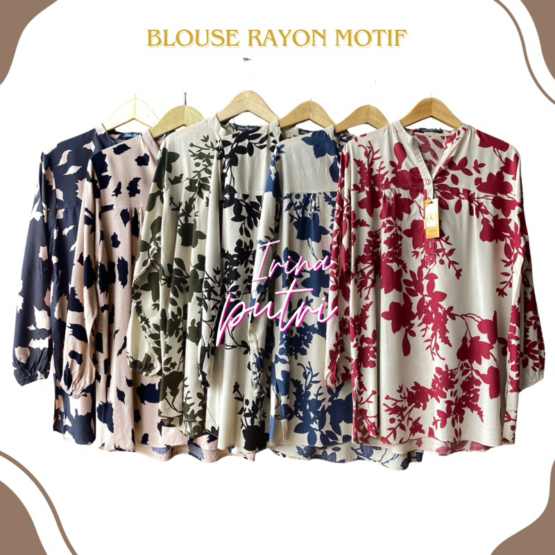 Jual BLOUSE RAYON MOTIF BUNGA BUNGA DAUN CORAK SAPI 2 WARNA KEKINIAN ...