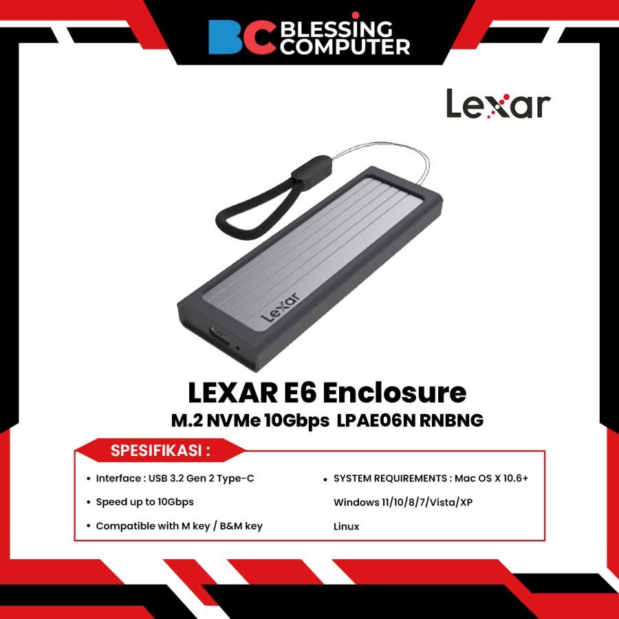 Jual LEXAR E6 Enclosure M.2 NVMe 10Gbps LPAE06N RNBNG | Shopee Indonesia