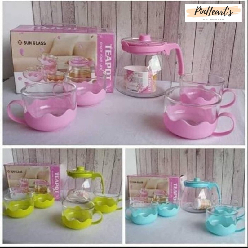 Jual TEAPOT KACA SET 5 IN 1 / TEASET KACA SET 5 IN 1 / TEKO KACA SET WARNA | Shopee Indonesia