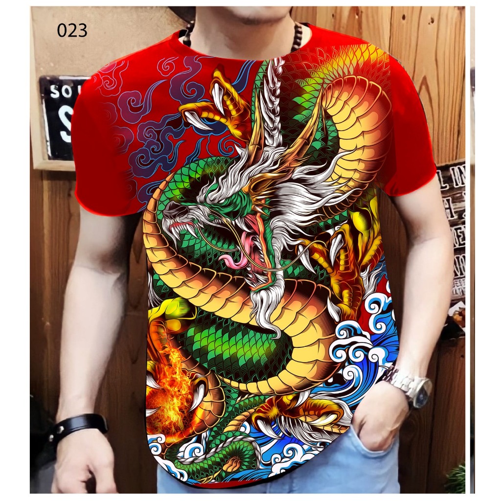 Jual Baju Kaos Pria Distro Gambar Naga Fullprint / Ready Size JUMBO XXL ...