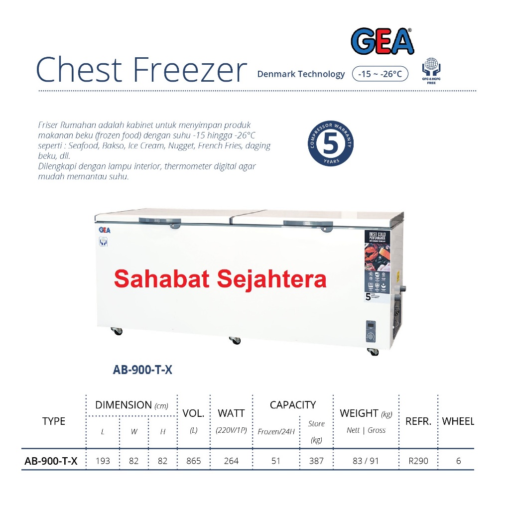 Jual Berat Sebenarnya CHEST FREEZER Kapasitas 865 L GEA TIPE AB-900-T-X / AB 900 T X / AB900TX ...