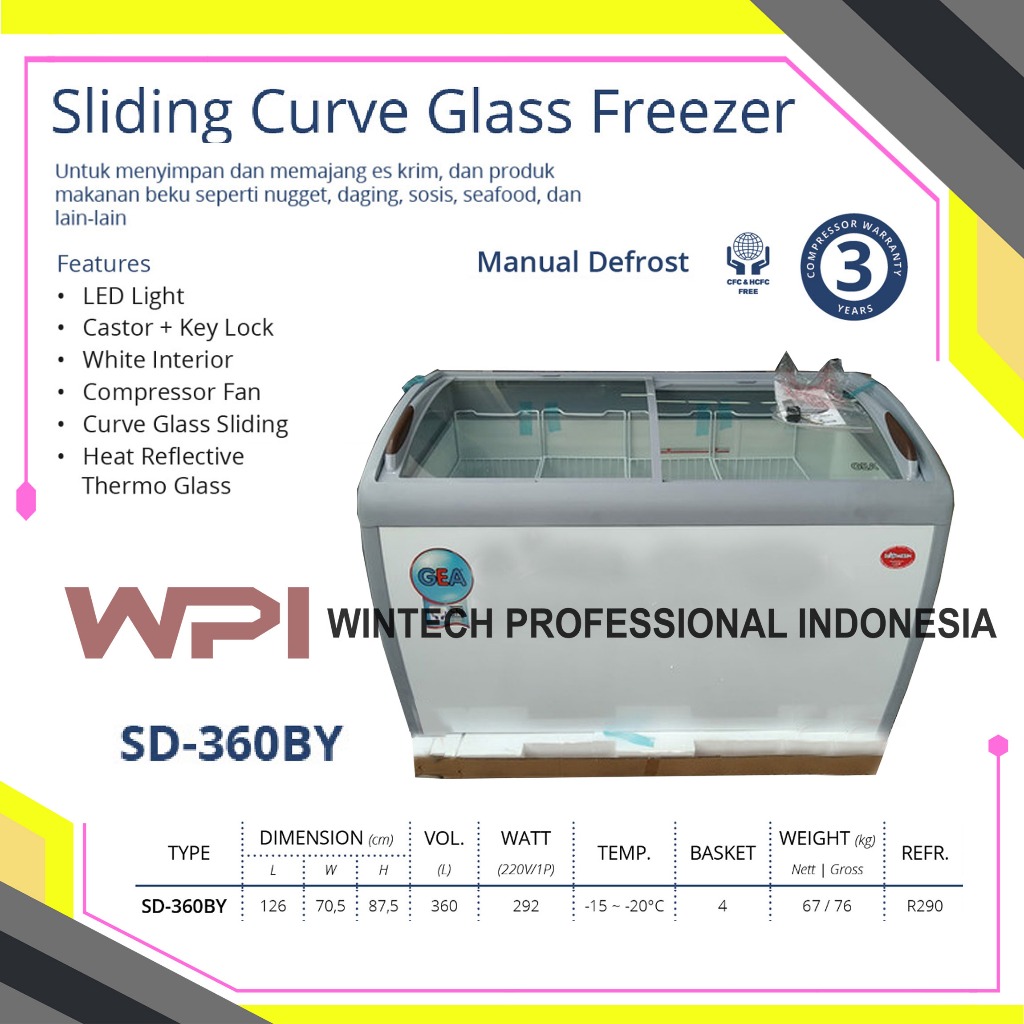 Jual Gea SD-360BY Sliding Curve Glass Freezer - Freezer Kaca Cembung Kapasitas 360 L - Freezer ...