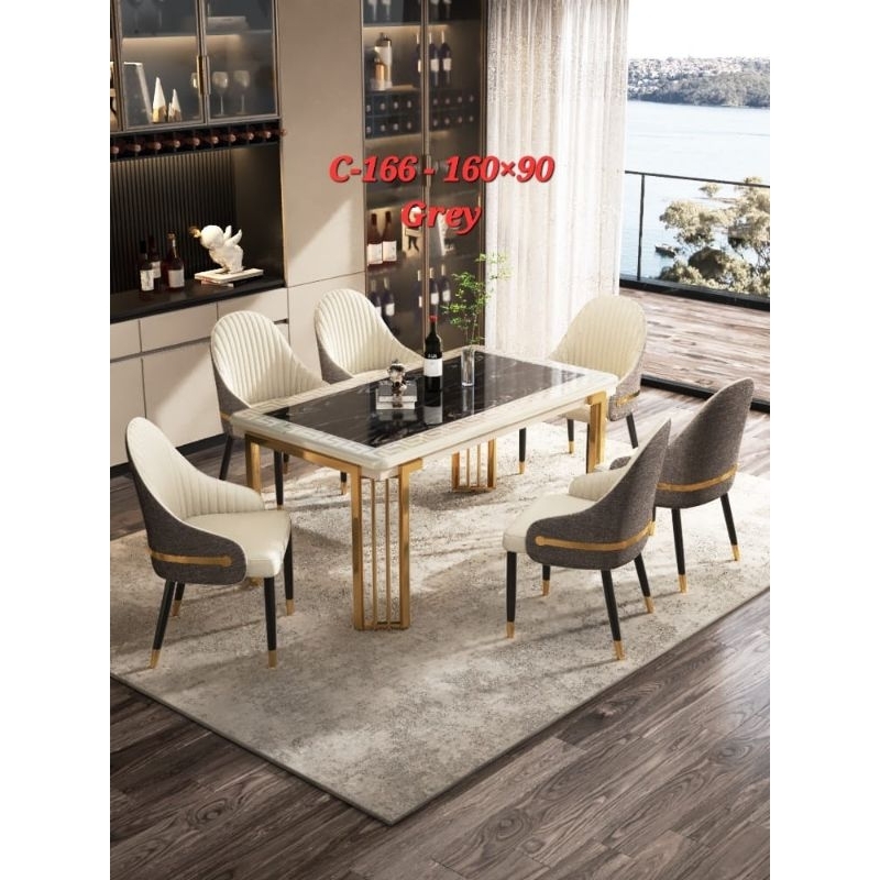Jual meja makan import c166- 160x90 - fullset 6 kursi | Shopee Indonesia