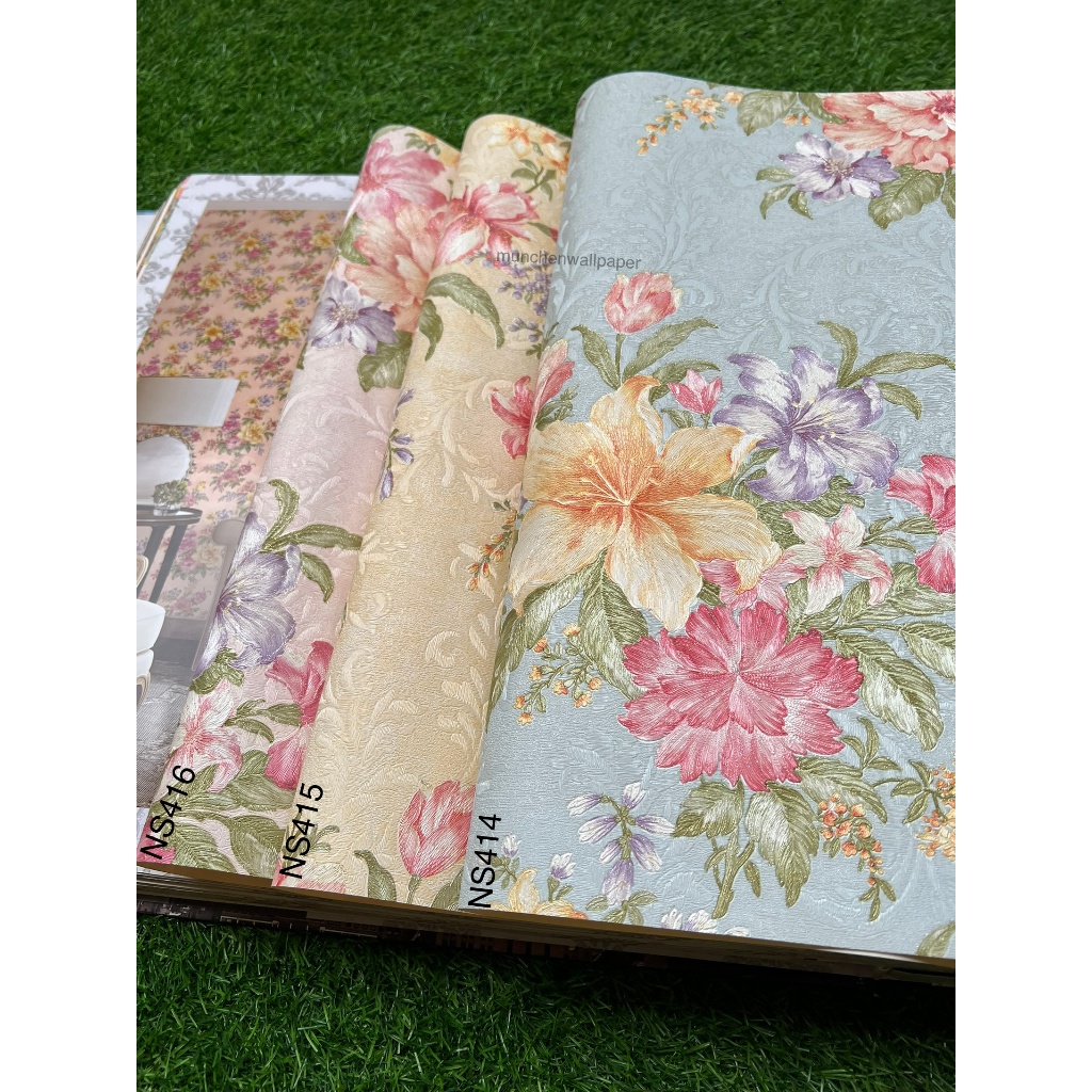 Jual Wallpaper Dinding Bunga Besar Artistik Lukisan Pink Kuning Biru ...